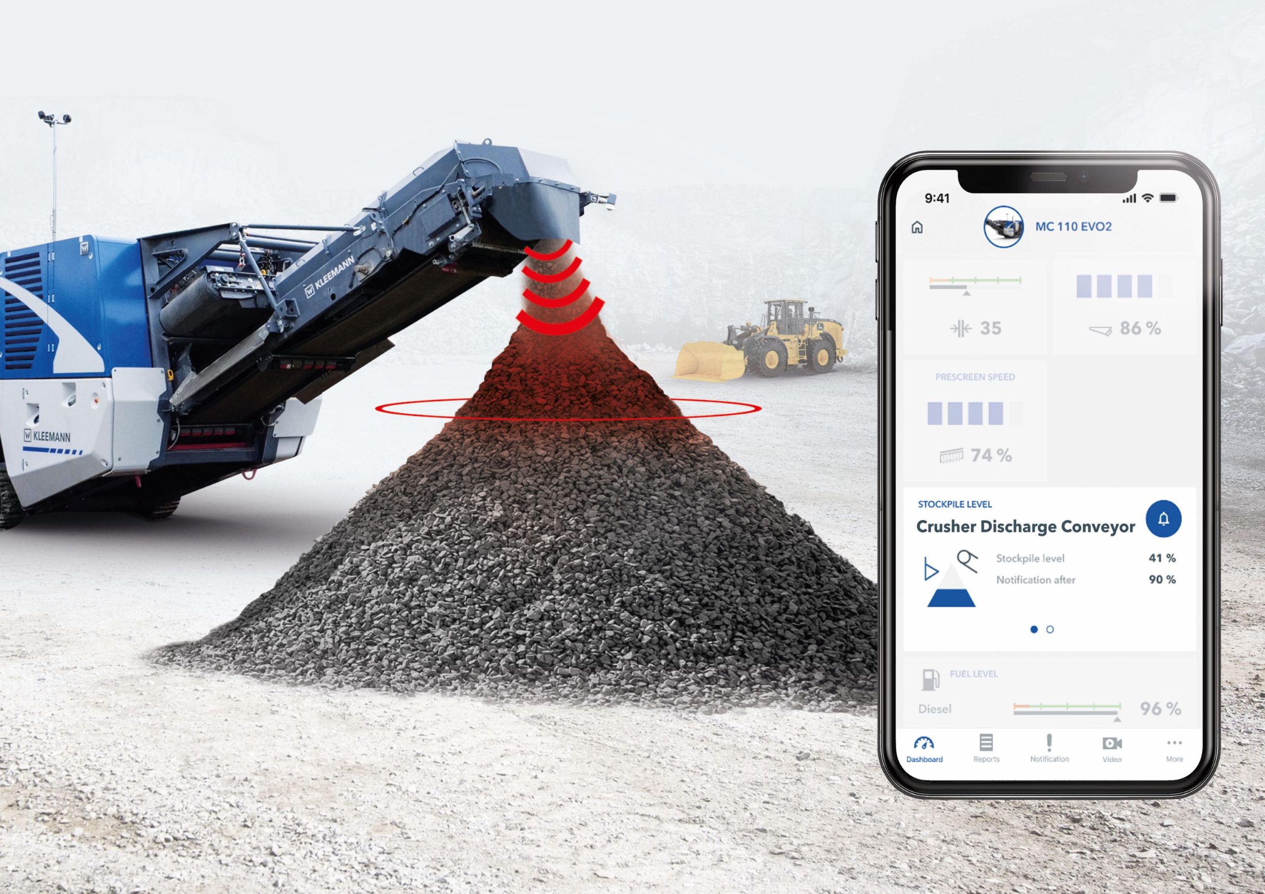 KLEEMANN SPECTIVE CONNECT monitora i cumuli di materiale
